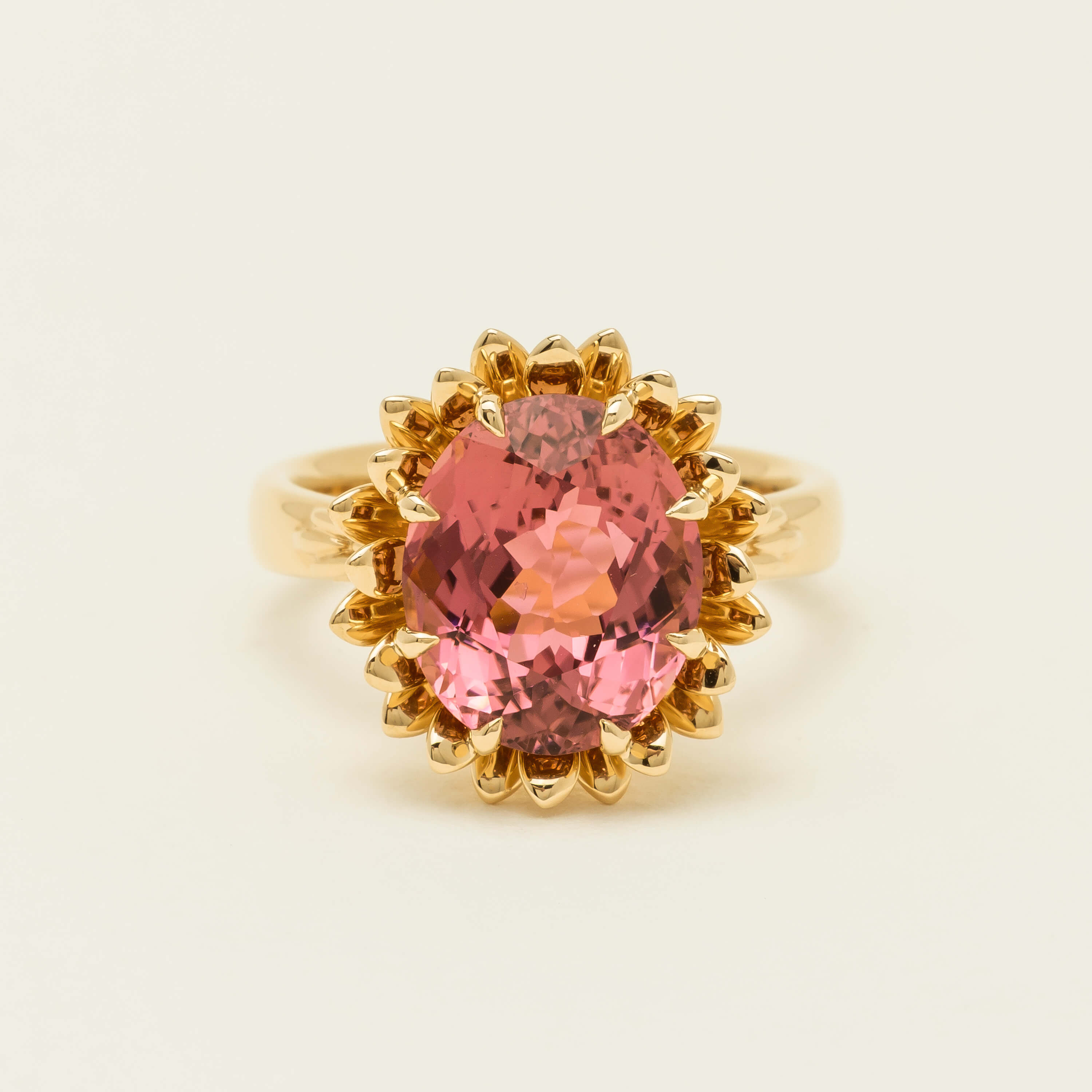 18ct Yellow Gold 5.32ct Pink Tourmaline Protea Ring – Walker & Hall