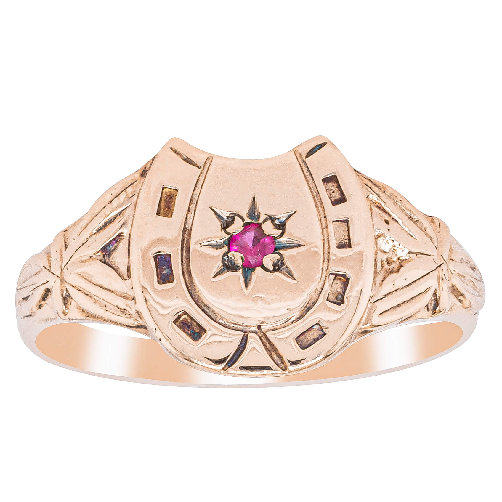 Deja Vu 9ct Rose Gold Synthetic Ruby Horseshoe Ring – Walker & Hall