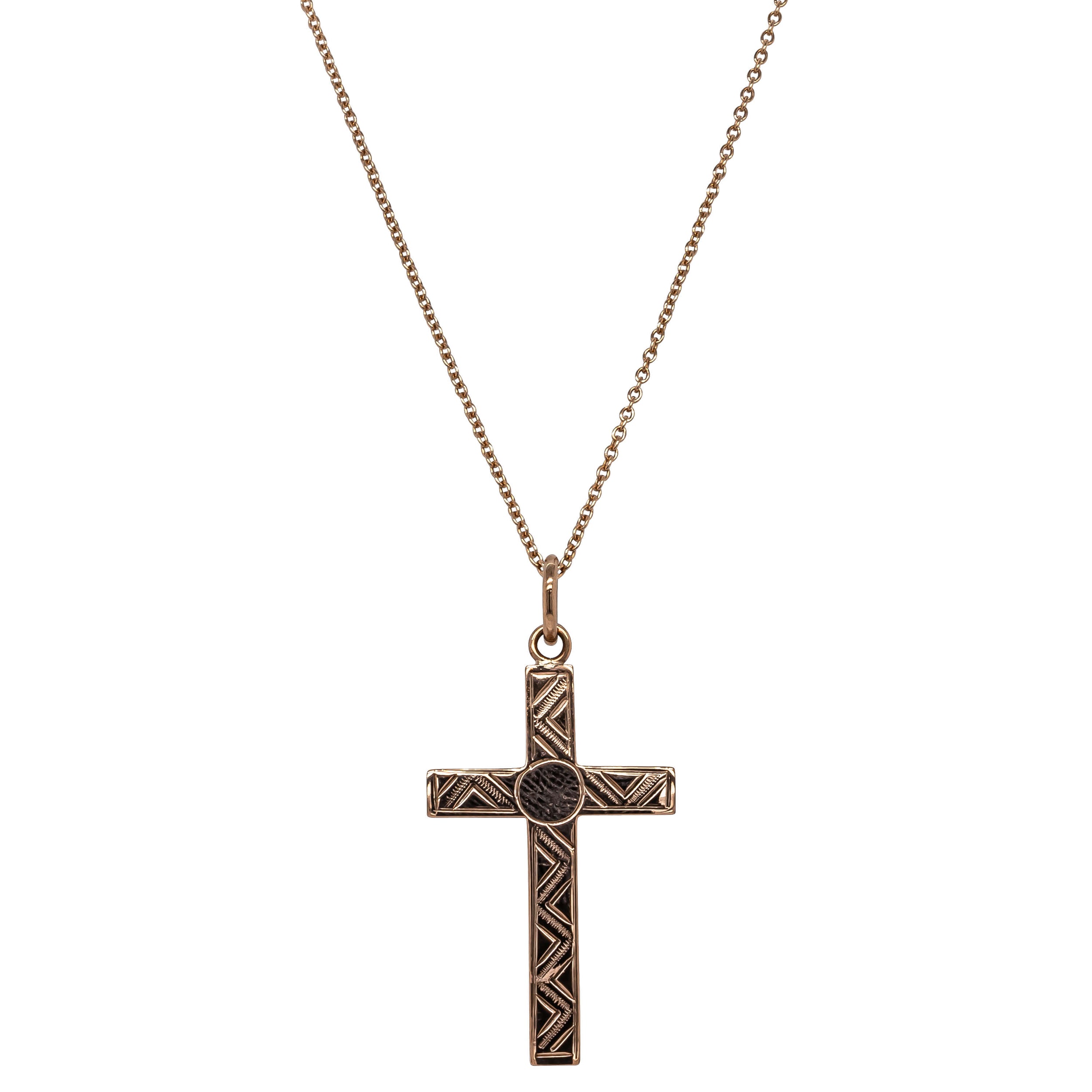 Deja Vu 9ct Rose Gold Hatched Patterned Cross Pendant – Walker & Hall