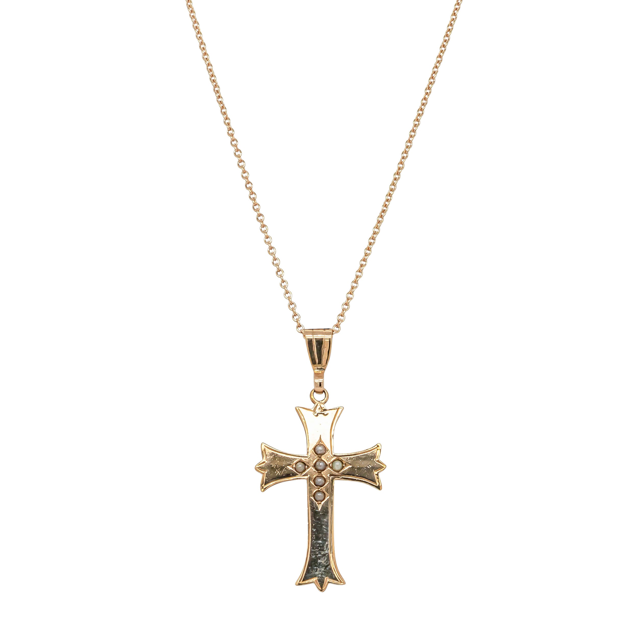 Deja Vu 9ct Rose Gold Seed Pearl Cross Pendant - W&H – Walker & Hall